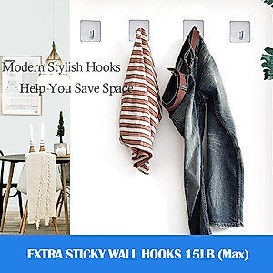 FOTYRIG Adhesive Towel Hooks Extra Sticky Door Coat Hooks 15LB (Max) Stick on Wall Waterproof Stainless Steel Shower Hooks for Hanging loofah Purse Clothes Bathroom Hooks Silver-4 Packs