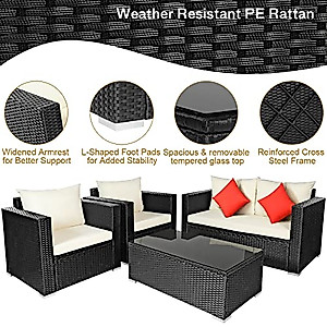 LUKEO 4PCS Patio Rattan Furniture Set Cushioned Sofa Chair Coffee Table Excellent Appearance in Classic and Style