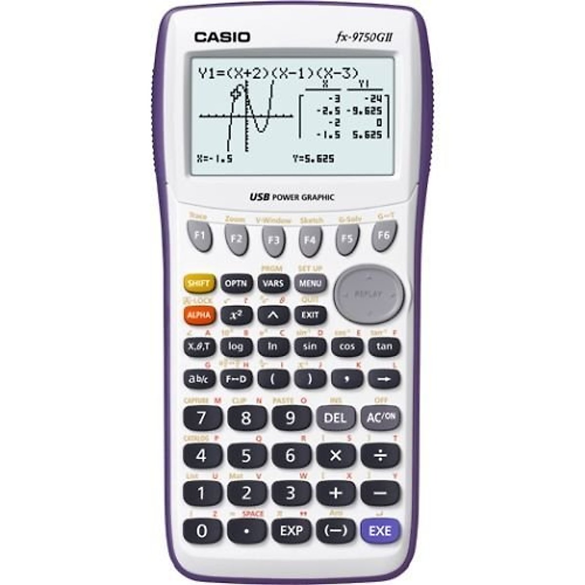 Casio Graphing Calculator with Large 21-Character x 8-line Display with Dual Screen Capability. 62K RAM with USB - White - New - Retail - FX-9750GIIWE-L-IH