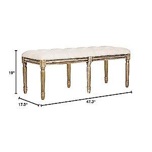 Safavieh Home Collection Rocha French Brasserie Tufted Beige and Rustic Oak 19-inch Wood Bench