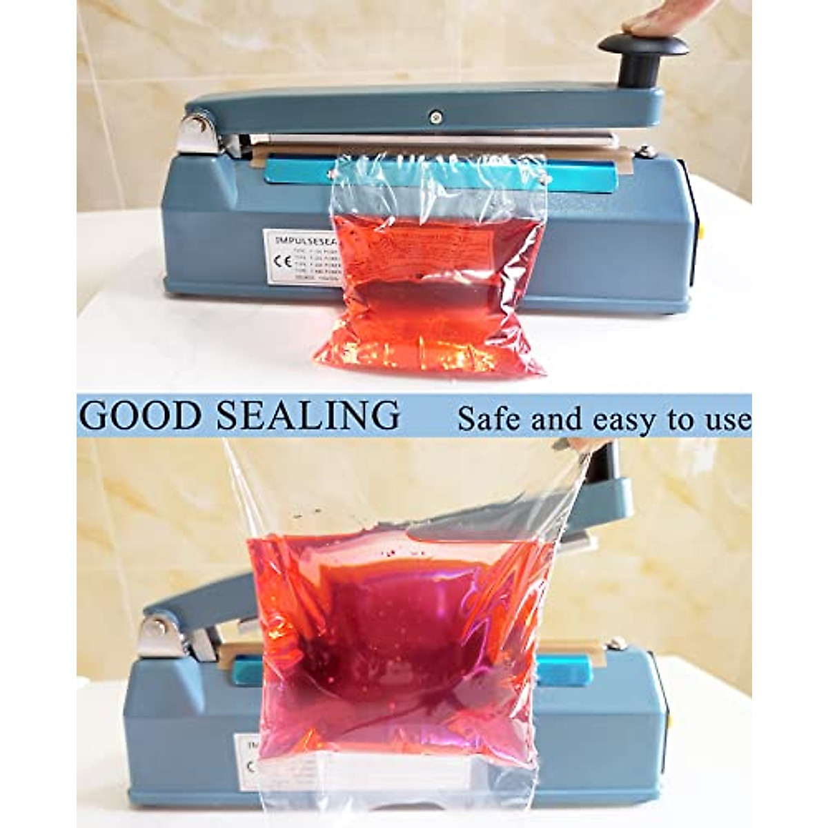 Impulse Bag Heat Sealer for Plastic Bags 8 inch 5mm Sealing, Heavy Duty Iron Housing, Manual Heat Sealing Machine for Mylar Poly Bags, with 6 Repair Kits(Included 2 Cutter Lines)