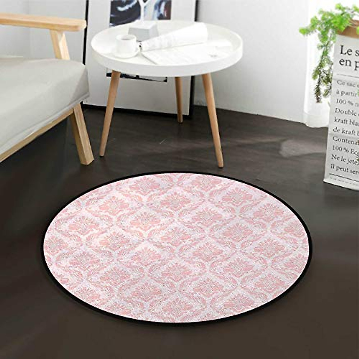Ba Pink Pale Pink Round Area Rug Blush Computer Desk Mats for Office Chair Diameter 4 ft