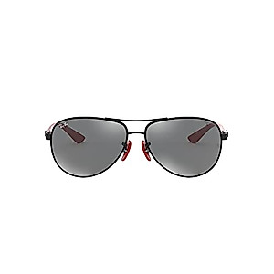 Ray-Ban RB8313M Scuderia Ferrari Collection Aviator Sunglasses, Black/Grey Mirrored Silver, 61 mm