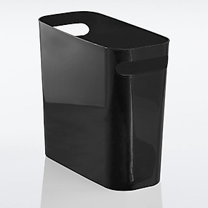 mDesign Plastic Small Trash Can, 1.5 Gallon/5.7-Liter Wastebasket, Narrow Garbage Bin with Handles for Bathroom, Laundry, Home Office - Holds Waste, Recycling, 10" High - Aura Collection, White