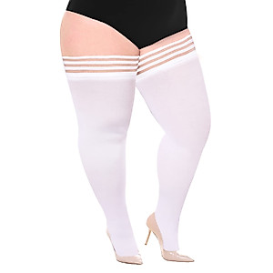 LOUSGUTA Plus Size Thigh High Stockings Womens Silicone Top Stay Up Lingerie Thigh Highs Pantyhose 55D Semi Sheer Stockings