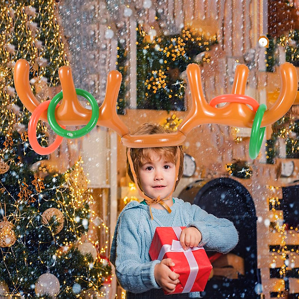 2 Sets Inflatable Reindeer Antler Ring Toss Game,Reindeer Antler Throwing Games, Family Interactive Christmas Party Games, Children's, Suitable for Outdoor and Indoor Christmas Family Games