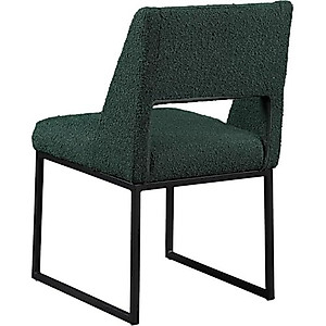 Meridian Furniture 839Green-C Jayce Collection Modern | Contemporary Dining Chair with Rich Green Boucle Fabric, Matte Black Iron Base, 19" W x 22.5" D x 33" H, Green, Set of 2