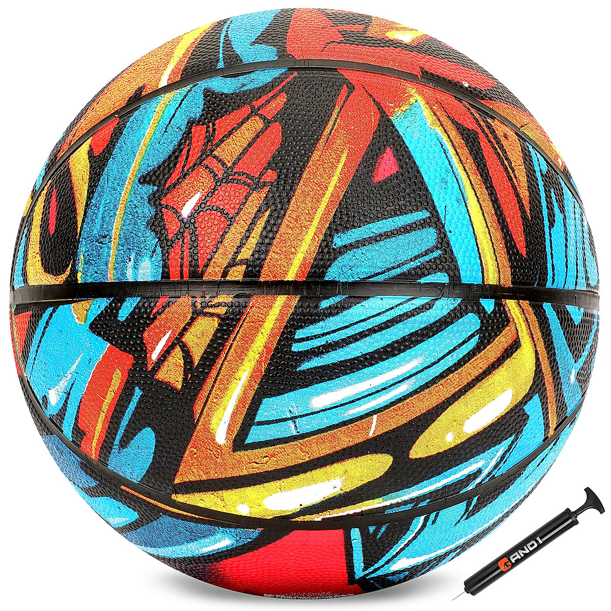 AND1 Supreme Grip Basketball: Official Regulation Size 7 (29.5 inches) Rubber Basketball - Deep Channel Construction Streetball, Made for Indoor Outdoor Games