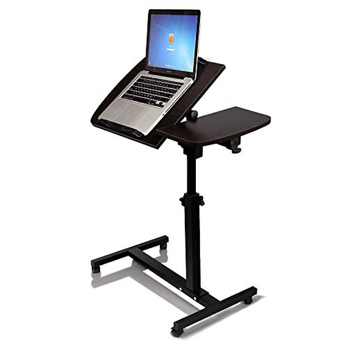 Study Writing Table,Home Desktop Computer Desk Home Office Desk Side Table Adjustable Wooden Laptop Desk Turnlift Sit-Stand Mobile Laptop Desk Notebook Tables Cart with Side Table (Black Desk)