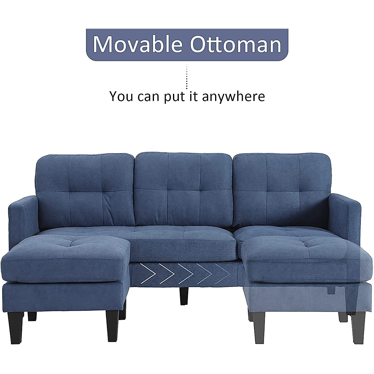 Grepatio Convertible Sectional Sofa Couch, L-Shaped Couch with Modern Linen Fabric for Small Space (Blue)