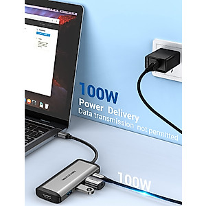 USB C HUB 4K 30Hz, VENTION USB C Multiport Adapter 5-in-1 with 4K HDMI, 100W Power Delivery, 3 USB 3.0 Data Port for MacBook Pro/Air M1 2020, iPad Pro 2021, iPad Mini 6, Surface Pro and More