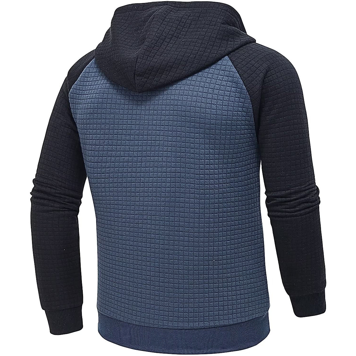 Men's Jacquard PlaidCloth Raglan Sleeve Zipper Hoodie Sweatshirt GreyBlue/Black Large