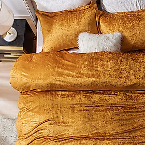Bedsure Velvet Duvet Cover Set - Luxurious, Glossy Queen Duvet Cover Set, Honey Yellow Duvet Cover Queen with 2 Pillow Shams (Honey Yellow, Queen, 90 x 90 inches)