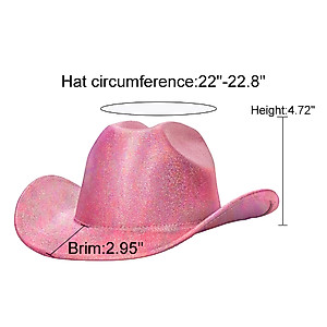 Mealah Holographic Western Cowboy Hat for Women - Sparkly Cowgirl Hat for for Wedding Music Costume Party(M-L) Rose Pink