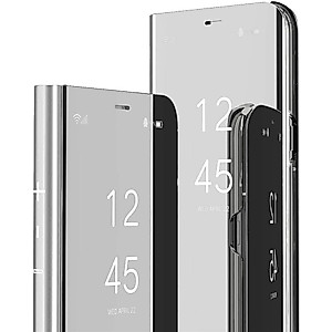 for Samsung Galaxy Note 10 Plus Case Clear View Makeup Mirror Flip Cover, Galaxy Note 10 Plus Phone Case with Kickstand Shockproof Protective Cover Galaxy Note 10 Plus Shell (Silver)