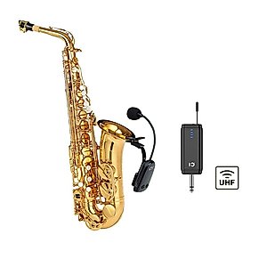 UHF Wireless Instruments Saxophone Microphone, with Receiver Detachable Clip, Universal for Speaker Professional Musical Orchestra Trumpet HiFi Megaphone Voice Amplifier Condenser Mini Mic