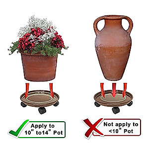 JzNova 2 Pack of 14 inch Rolling Plant Pallet Caddy with 5 Wheels, Round Flower Pot Mover, Indoor Rolling Planter Dolly on Wheels, Outdoor Planter Trolley Tray Coaster, Brown