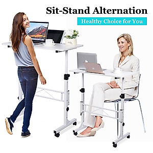 KLSMYHOKI Standing Desk Adjustable Height, Mobile Stand Up Desk with Wheels Small Computer Desk Rolling Desk, Portable Laptop Desk White Standing Table Home Office Desks 16"x31.5" Height 27"-43.5"