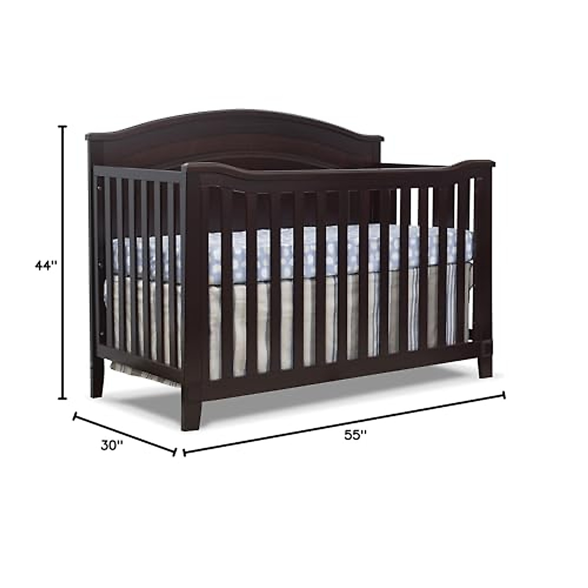 SORELLE FURNITURE Berkley Round Top Crib, Classic 4-in-1 Convertible Crib, Made of Wood, Non-Toxic Finish, Wooden Baby Bed, Toddler Bed, Child’s Daybed and Full-Size Bed, Nursery Furniture-Espresso