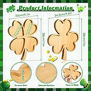 2 Pcs Large Clover Shaped Serving Plates Wooden Shamrock Sectional Serving Tray St Patrick's Day Four Leaves Shaped Platters Irish Serving Dishes Appetizer Section Platter for St Patrick's Supplies