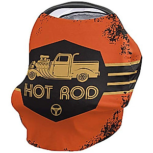 Car Seat Canopy Nursy Cover Retro, Multi Use Breastfeeding Scarf for Infant Carseat Canopy Stroller Shopping Cart Highchair Hot Rod Grunge Poster Design with Custom Truck Americana Vintage Engine