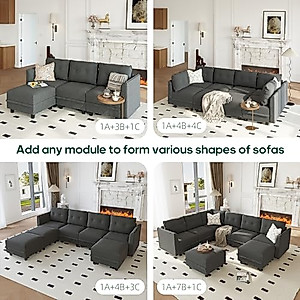 LLappuil Modular Sofa Sectional Sleeper Couch with Reversible Chaise, Oversized 8 Seater Storage Sectionals with Ottoman, Black