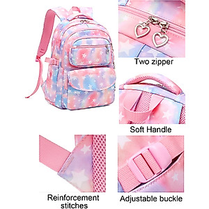 JiaYou School Backpack Sets 3pcs Stars Prints Daypack For Teens Girls Primary School Students(Blue Stars,22 Liters)