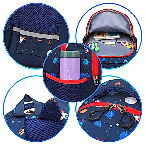 School Backpack Kids Bookbag Set-with Lunch Bag & Pencil Case Elementary Preschool Kindergarten Supplies for Boys Girls (Blue Space set)