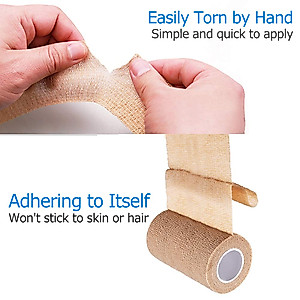 LotFancy Self Adhesive Bandage Wrap, 6 Pack, 4 in x 5 Yards, Non Woven Elbow Cohesive Bandage, First Aid Medical Tape for Ankle, Knee & Wrist Sprains, Tan Color