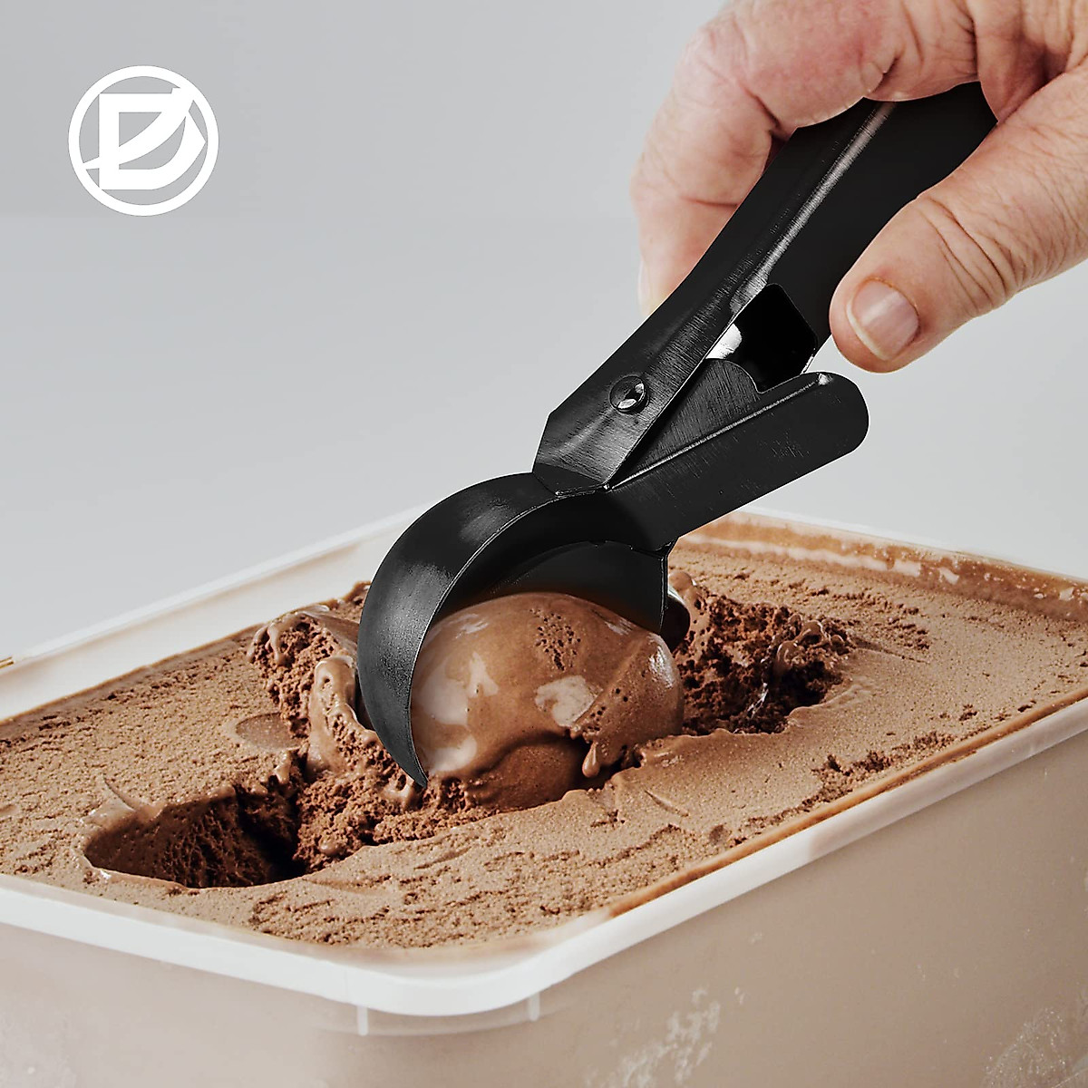 D Ice Cream Scoop, Stainless Steel Ice Cream Scooper with Trigger Release, Metal Cookie Scoops, Iceream Scoop Spoon for Meatball Frozen Yogurt Gelatos and Sundaes, Dishwasher Safe (Black)