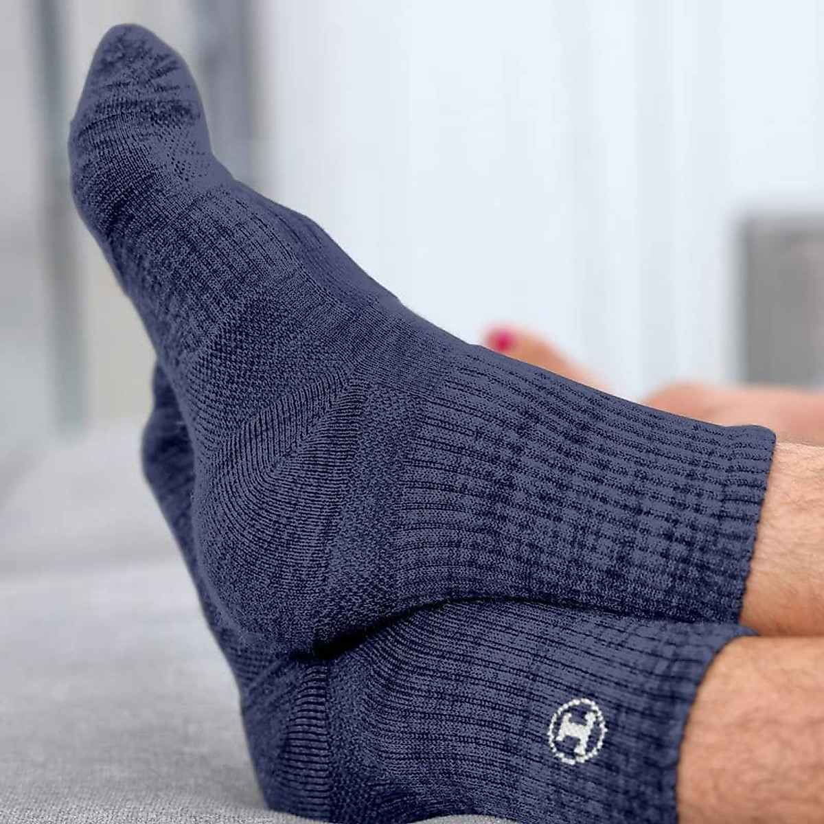 TBô Men's The Most Comfortable Bamboo Atheletic Cushion Crew Socks, Breathable, 3 Pack, Navy, OS