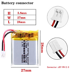 Liter energybattery 3.7V Lipo Battery 400mAh Rechargeable Lithium ion Polymer Battery 582728 Lithium Polymer ion Battery with JST Connector