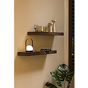 LYNNC Floating Shelves, 2 Rustic Wood Shelves + 3 Photo Frames, Wall Shelves for Bedroom, Living Room, Bathroom, Kitchen, Cocoa Brown