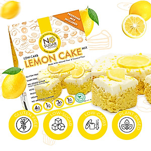 Lemon Low Carb Cake Mix, Gluten-Free & Plant-Based Keto Baking Mix, High Protein, High Fiber, Natural, No Artificial Flavors, Dairy-Free & Paleo-Friendly, No Added Sugar, 13oz - No Sugar Aloud