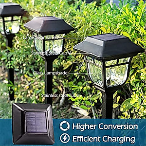 LeiDrail Solar Pathway Lights 4 Pack Solar Outdoor Lights Pathway with 2 Modes IP65 Waterproof Glass Metal Garden Lights Solar Powered 30 LM Warm White Landscape Lighting for Yard Patio Walkway Lawn