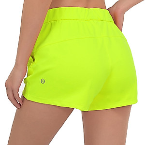 PIQIDIG Shorts for Women Running Workout Shorts Athletic Gym Shorts with Pocket Fluorescent Green