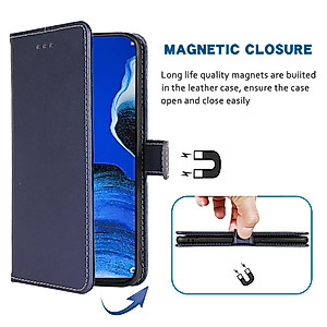 FDCWTSH Compatible with Oppo Reno 2Z Wallet Case Wrist Strap Lanyard and Leather Flip Card Holder Stand Cell Accessories Phone Cover for Oppo Reno2 Z/Reno2 F CPH1945 CPH1951 Women Men Blue