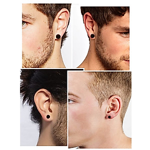 Ftovosyo 12 Pairs Black Stud Earrings for Men Stainless Steel Round Disc Faux Gauges Ear Studs for Women 3mm-8mm