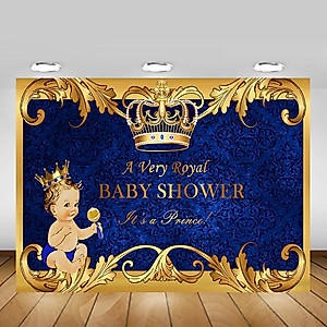 Mocsicka Mehofoto Baby Shower Backdrop Royal Prince Gold Crown Royal Blue Photography Background 7x5ft Vinyl Welcome Little Boy Baby Shower Banner Backdrops