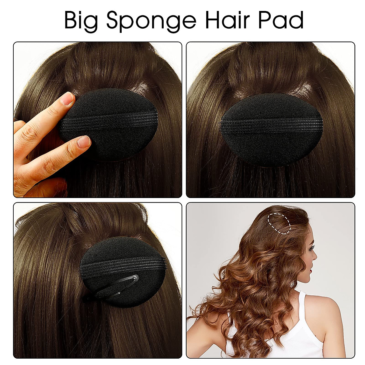 12 Pieces Hair Styling Set: Sponge, Invisible Clips, Combs, Volume Inserts, Hair Extensions Accessories (Black, Coffee, Dark Brown)