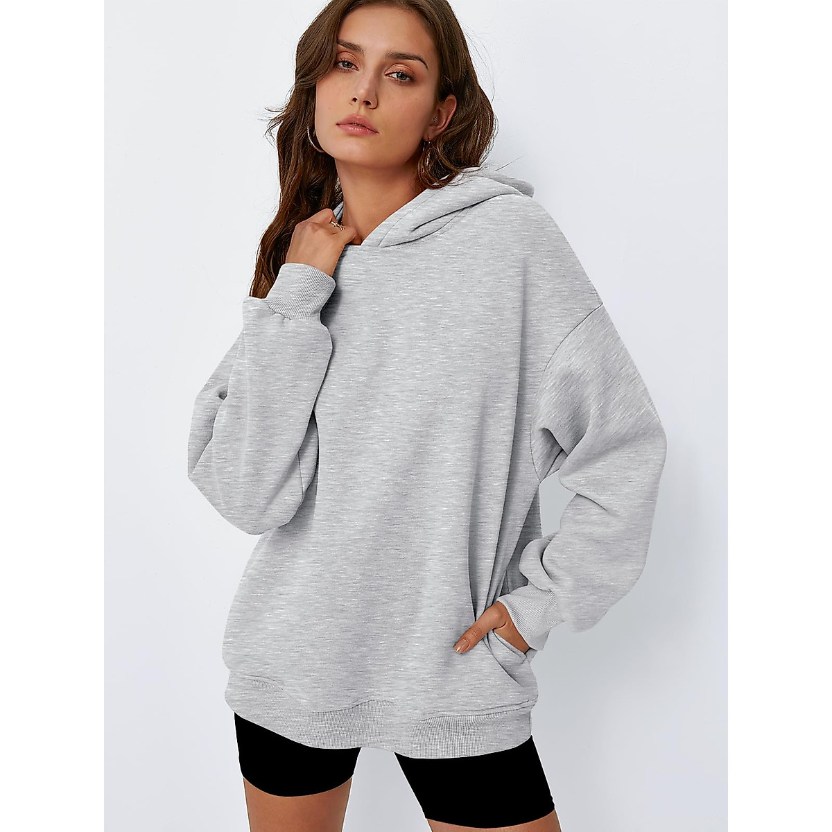 Trendy Queen Womens Oversized Hoodies Fleece Hooded Sweatshirts Comfy Casual Pullover Fall Winter Outfits Long Sleeve Tops Grey M