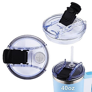 2pcs Replacement Lid for Stanley Quencher, No Spill Travel Tumbler Lids Replacement Tumbler Lids 40 oz No Leakage Plastic Replacement Lids Tumbler Cup Lids for Stanley Cup (Black, Threaded)