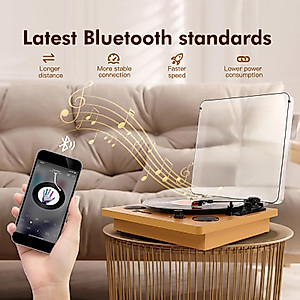 Record Player, Popsky 3-Speed Turntable Bluetooth Vinyl Record Player with Speaker, Portable LP Vinyl Player, Vinyl-to-MP3 Recording, 3.5mm AUX & RCA & Headphone Jack