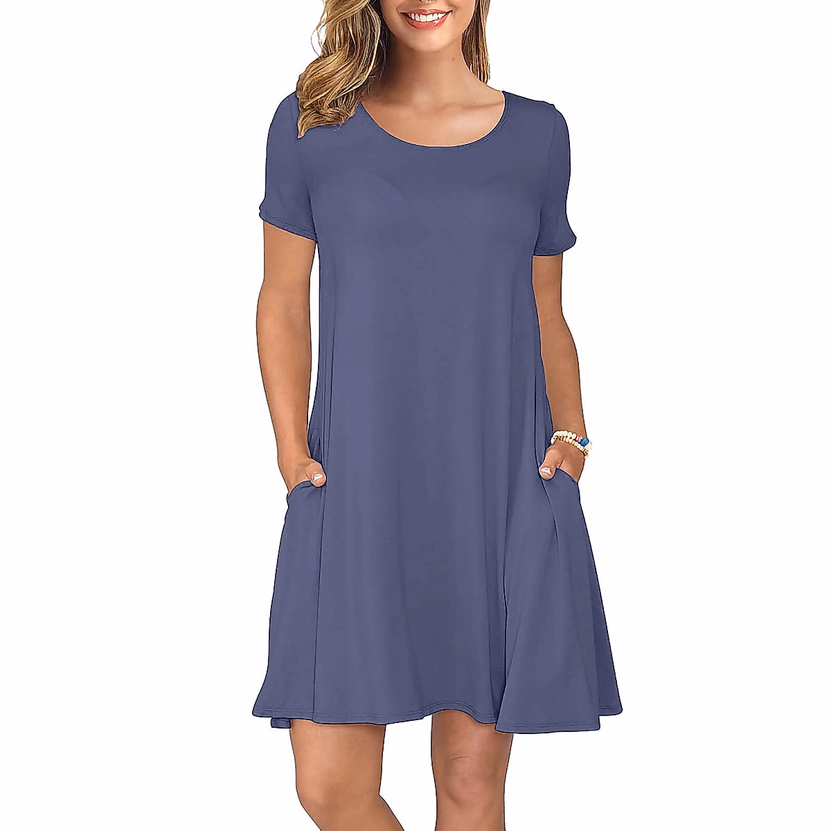 KORSIS Summer Dresses for Women Purple Gray X-Large Casual T Shirt Dresses Short Sleeve Swing Flowy Ladies Beach Vacation Sundress with Pockets