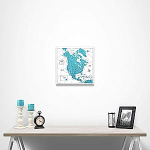 Push Pin North America Map Board - With Push Pins to Mark North America Travel - Handmade in Ohio, USA - Design: Teal Color Splash