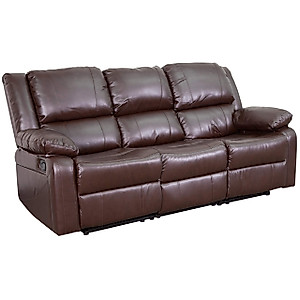 EMMA + OLIVER Brown LeatherSoft Sofa with Two Built-in Recliners