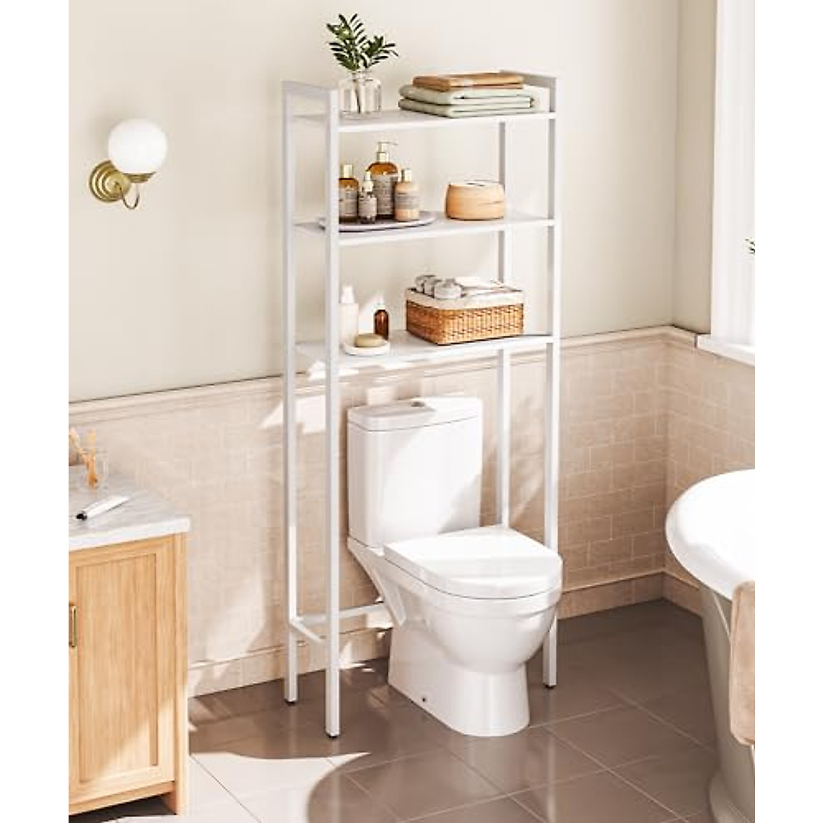 HOOBRO Over The Toilet Storage, 3-Tier Modern Bathroom Organizer, Bathroom Space Saver with Multi-Functional Shelves, Toilet Storage Rack, Easy to Assembly, White WT41TS01