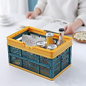 Collapsible Storage Crates,9 Liter Stackable Container Basket Milk Crates Plastic Grocery Folding Shopping Baskets Bins with Handles (Yellow)