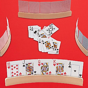 GSE Games & Sports Expert Set of 4 Playing Cards Holders, Wooden Playing Card Racks, Curved Playing Card Trays for Bridge, Hand & Foot, Rummy, UNO Card Games (12.5-Inch)