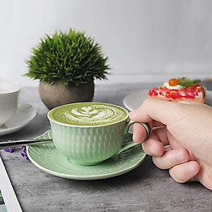 amhomel Tea Cups and Saucers Set of 6, Porcelain Espresso Cups, 4 Oz Cappuccino Cups for Specialty Coffee Drinks, Cappuccino, Cafe Mocha, Espresso and Tea-Pumpkin Design, White